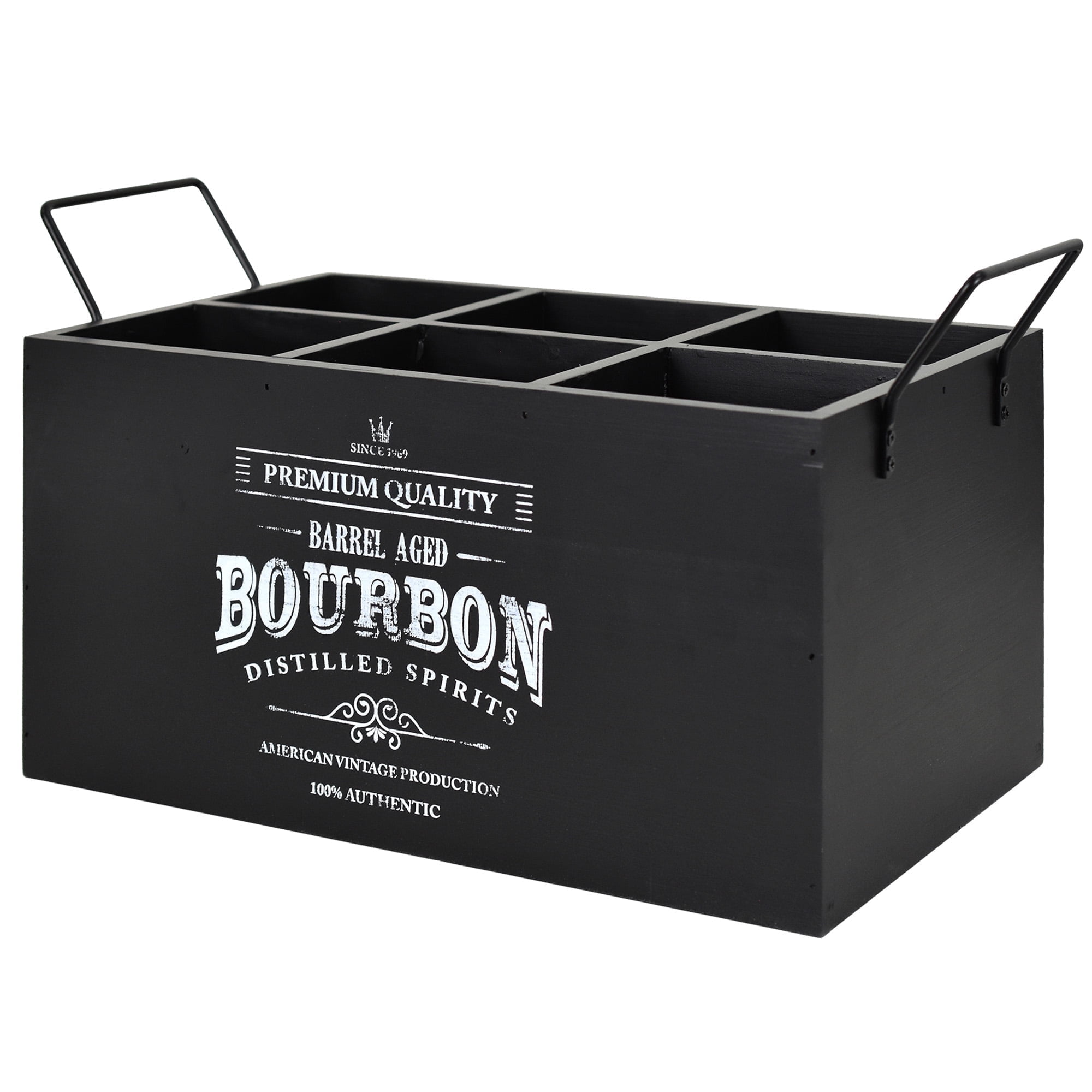 American Art Decor The Bourbon Bar Wood Crate Bottle Holder - Black ...
