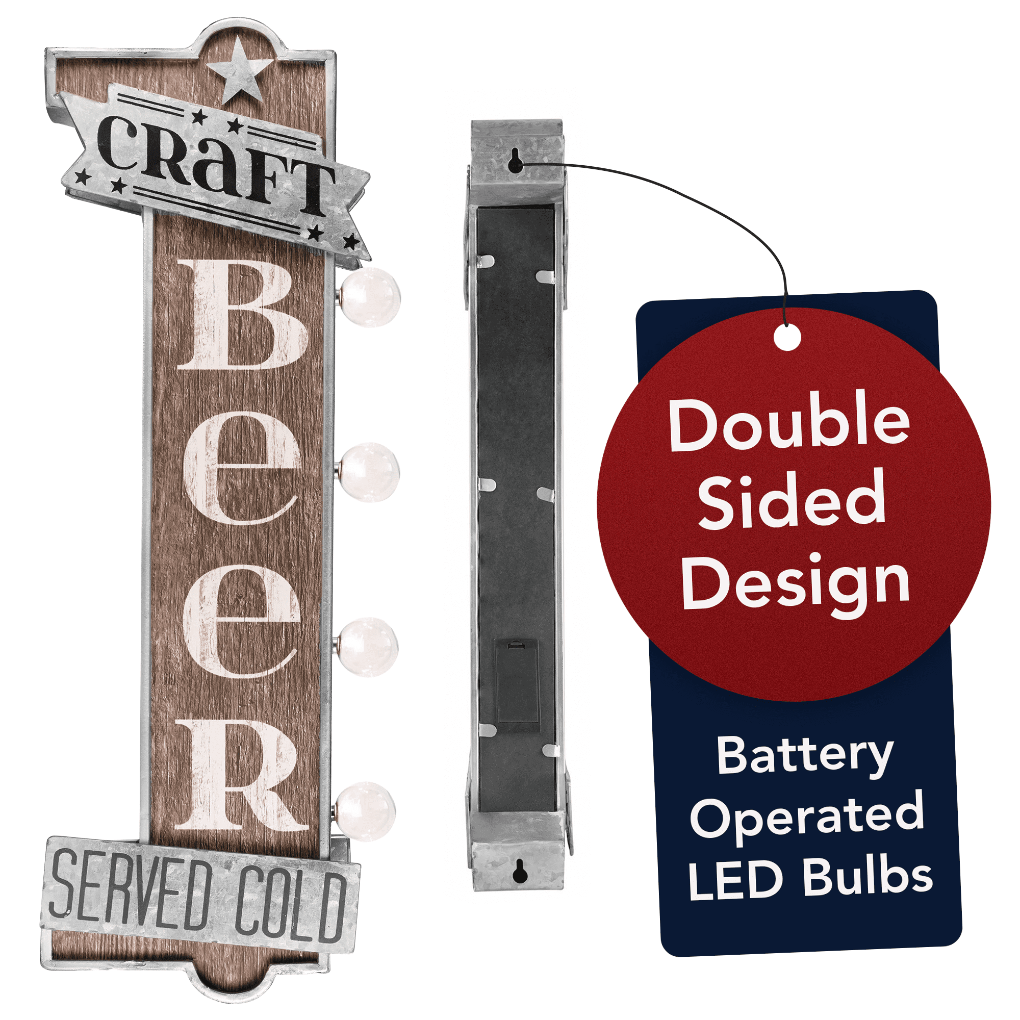American Art Decor Craft Beer Served Cold Vintage LED Sign - Walmart.com