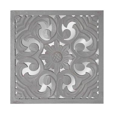 DecMode Traditional Wood Square White Handmade Wall Décor with Carved ...