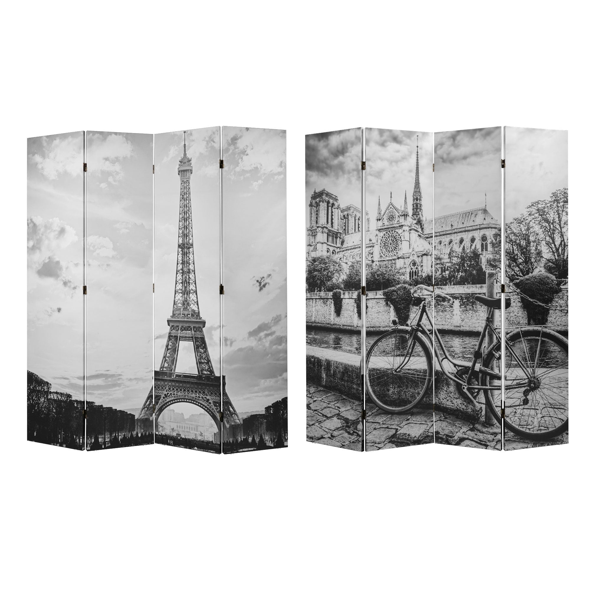 American Art Decor Double-Sided Eiffel Tower & Notre Dame Bike Black & White Canvas Room Divider ...