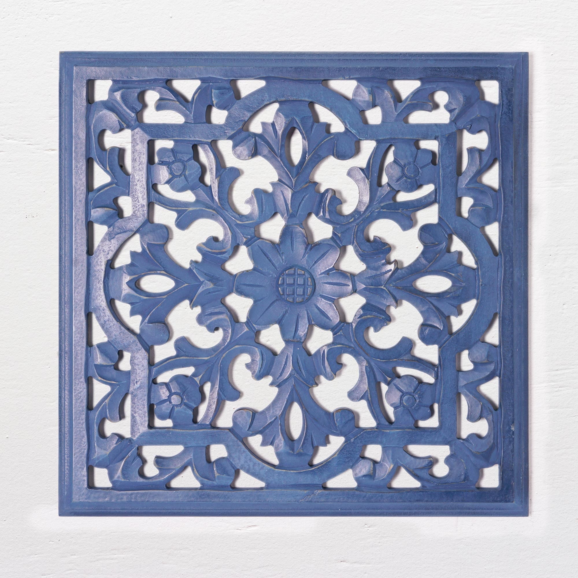 American Art Decor Hand-Carved Latticework Square Wood Wall Medallion ...