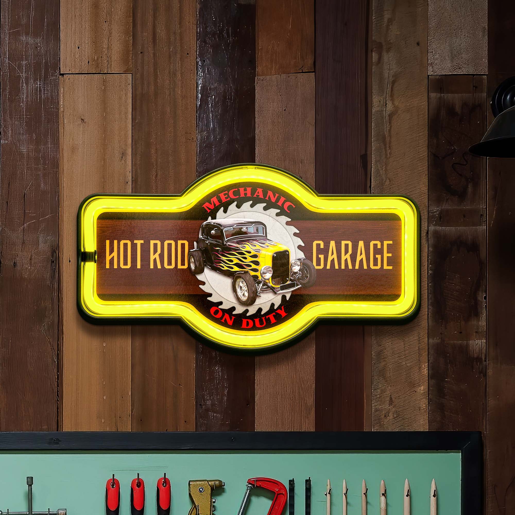 American Art Decor Hot Rod Garage LED Neon Rope Wall Sign - Battery ...