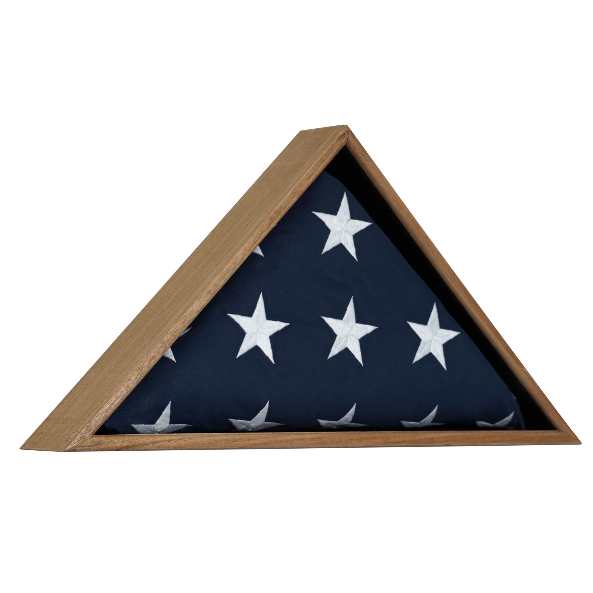 American Art Decor Oak Wood Triangle Wall Flag Display Case - 13" H x ...