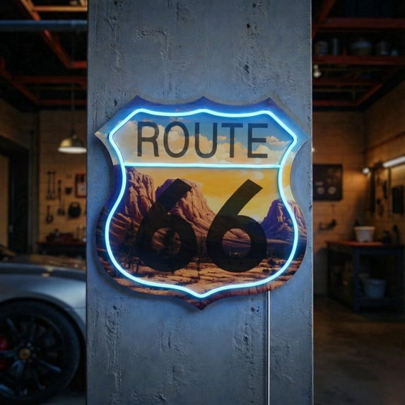 American Art Decor Route 66 LED Plaque Sign - Retro Lighted Wall Decor ...