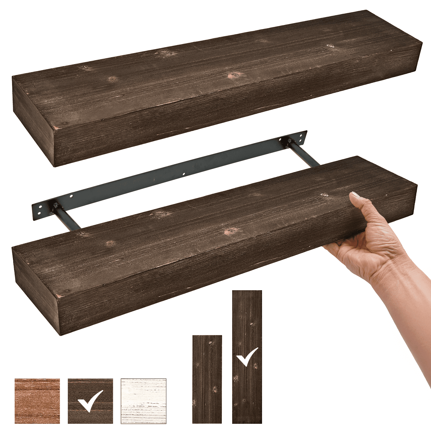 American Art Decor Rustic Wood Floating Wall Shelf – Grey (Large ...