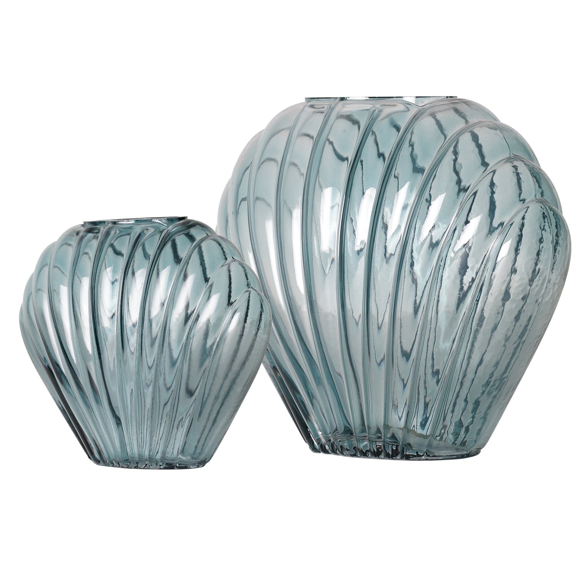 American Art Decor Sea Scallops Azure Glass Vase Set - 11.4" x 8.6 ...