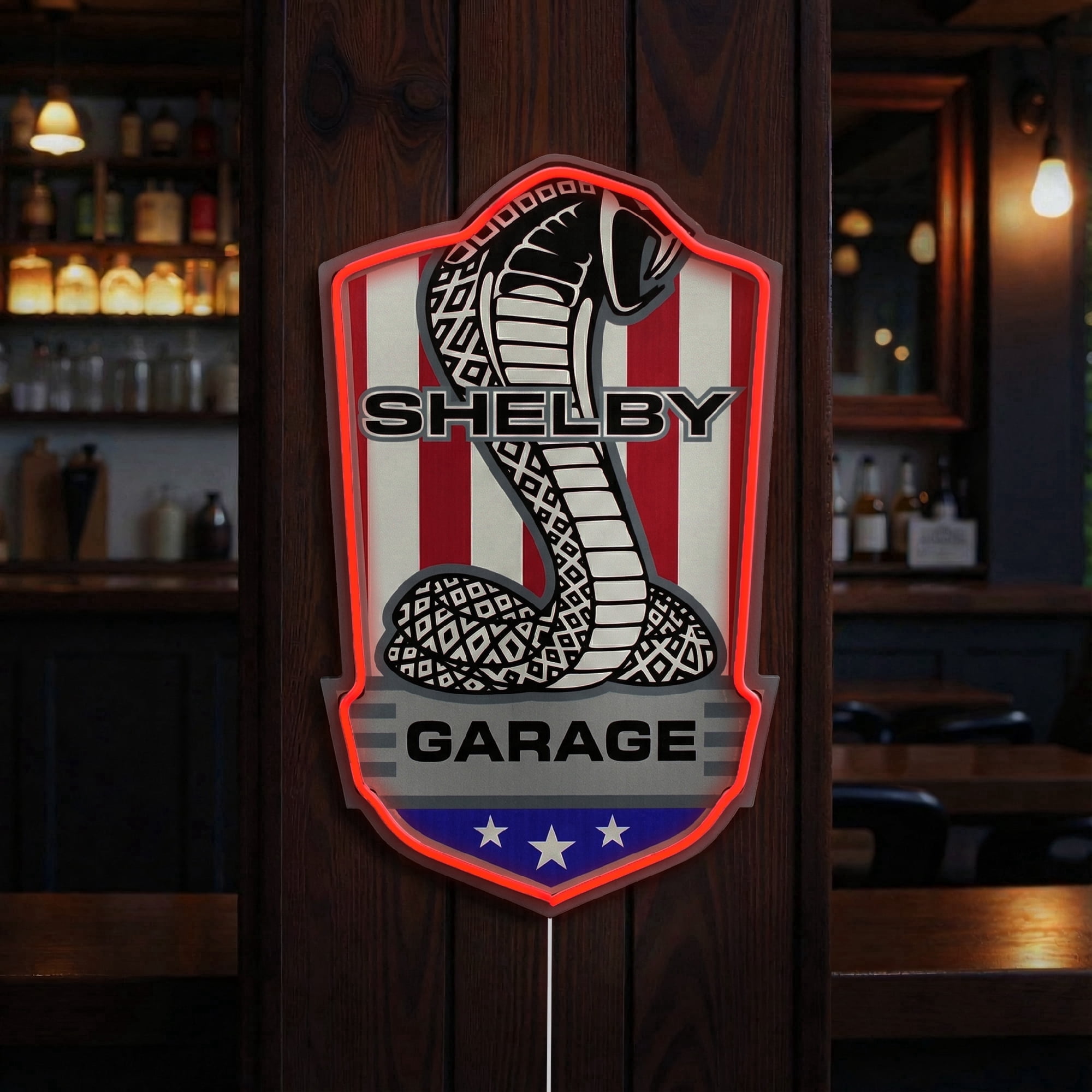 American Art Decor Shelby Garage LED Plaque Sign - Retro Lighted Wall ...