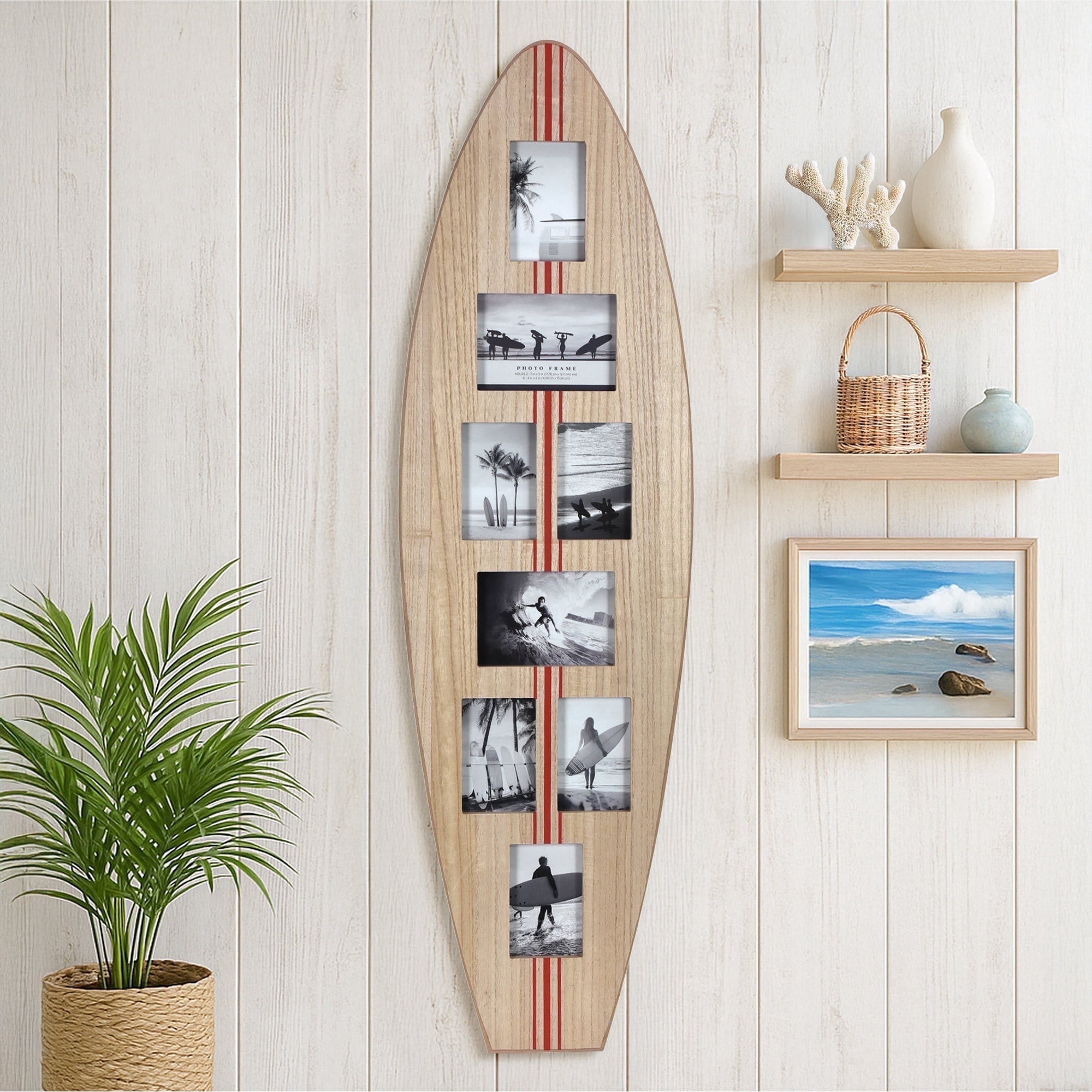 American Art Decor Surfboard Photo Collage Wall Decor - Coastal ...