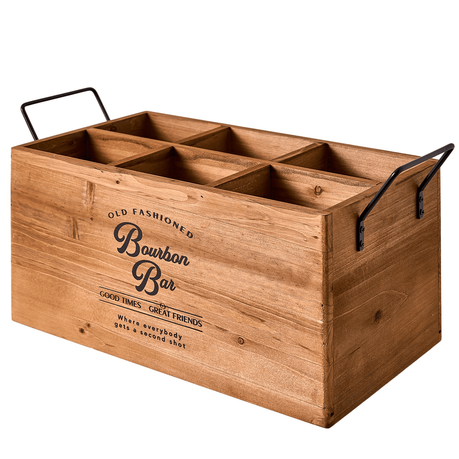 American Art Decor The Bourbon Bar Wood Crate Bottle Holder with Metal ...