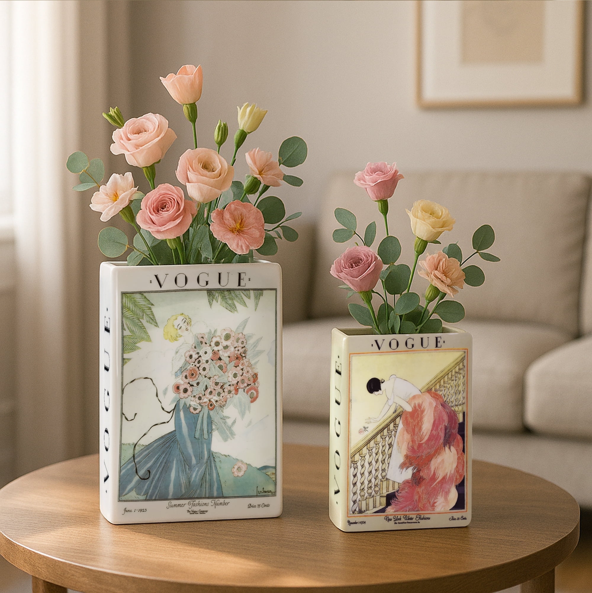 American Art Decor Vintage Vogue Magazine Ceramic Book Vase Set, 2pc ...