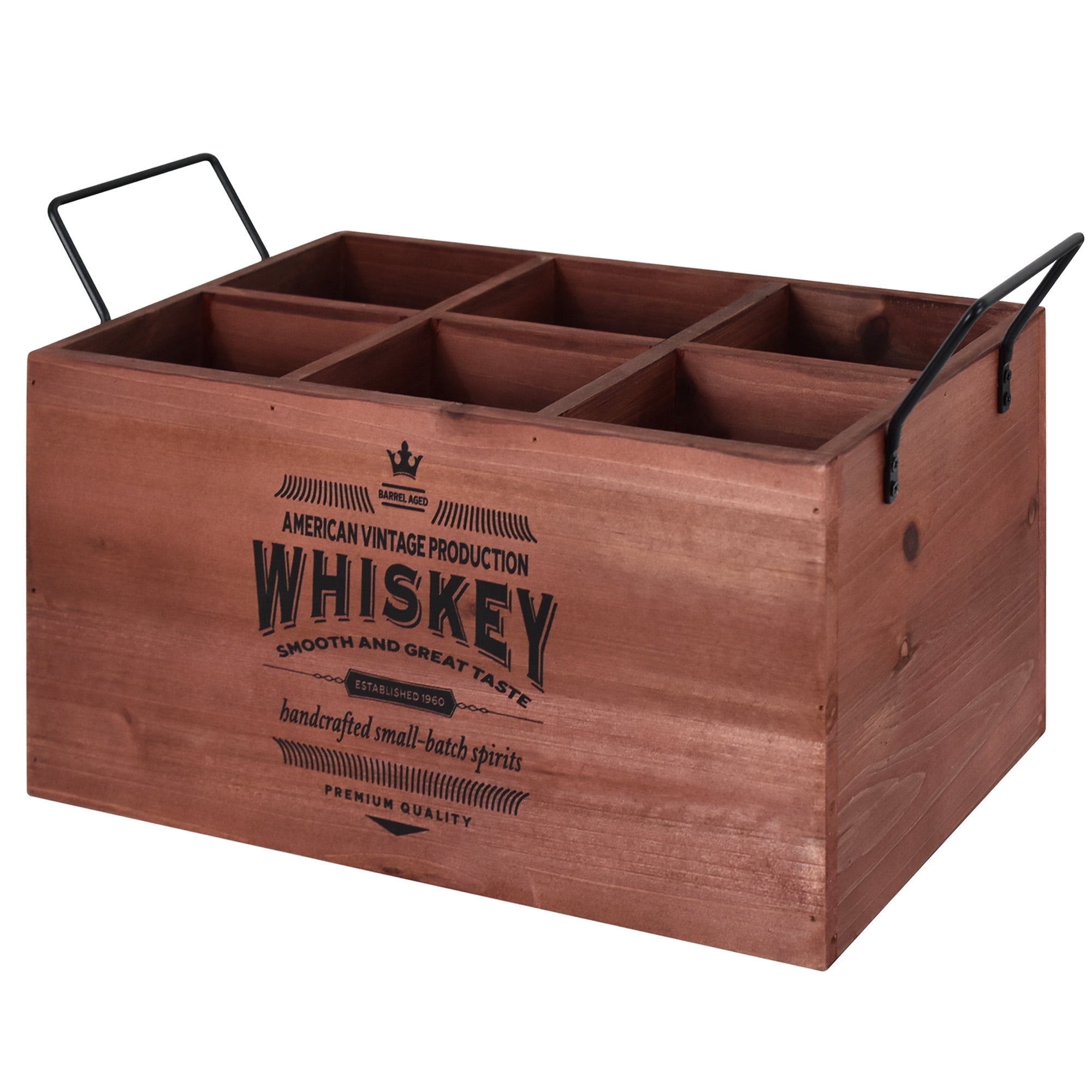 American Art Decor The Whiskey Wood Crate Bottle Holder - Natural 6 ...