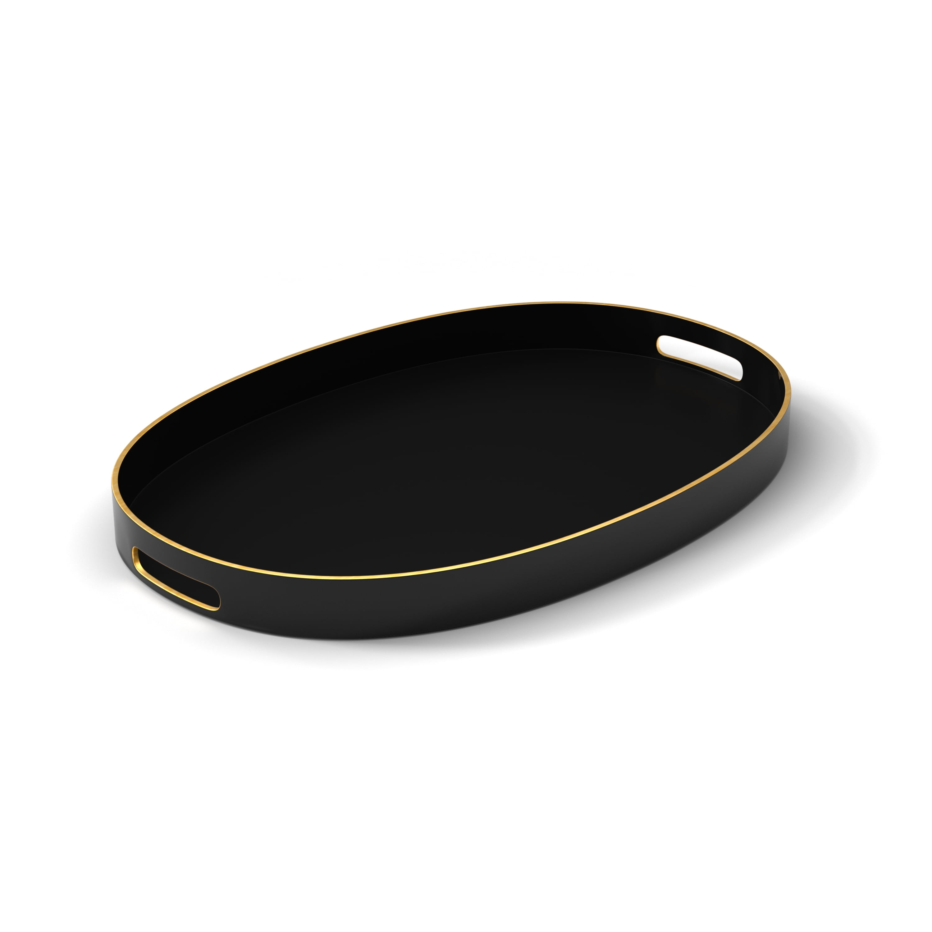 American Atelier Black Serving Tray with Gold Trimming Oval Serving ...