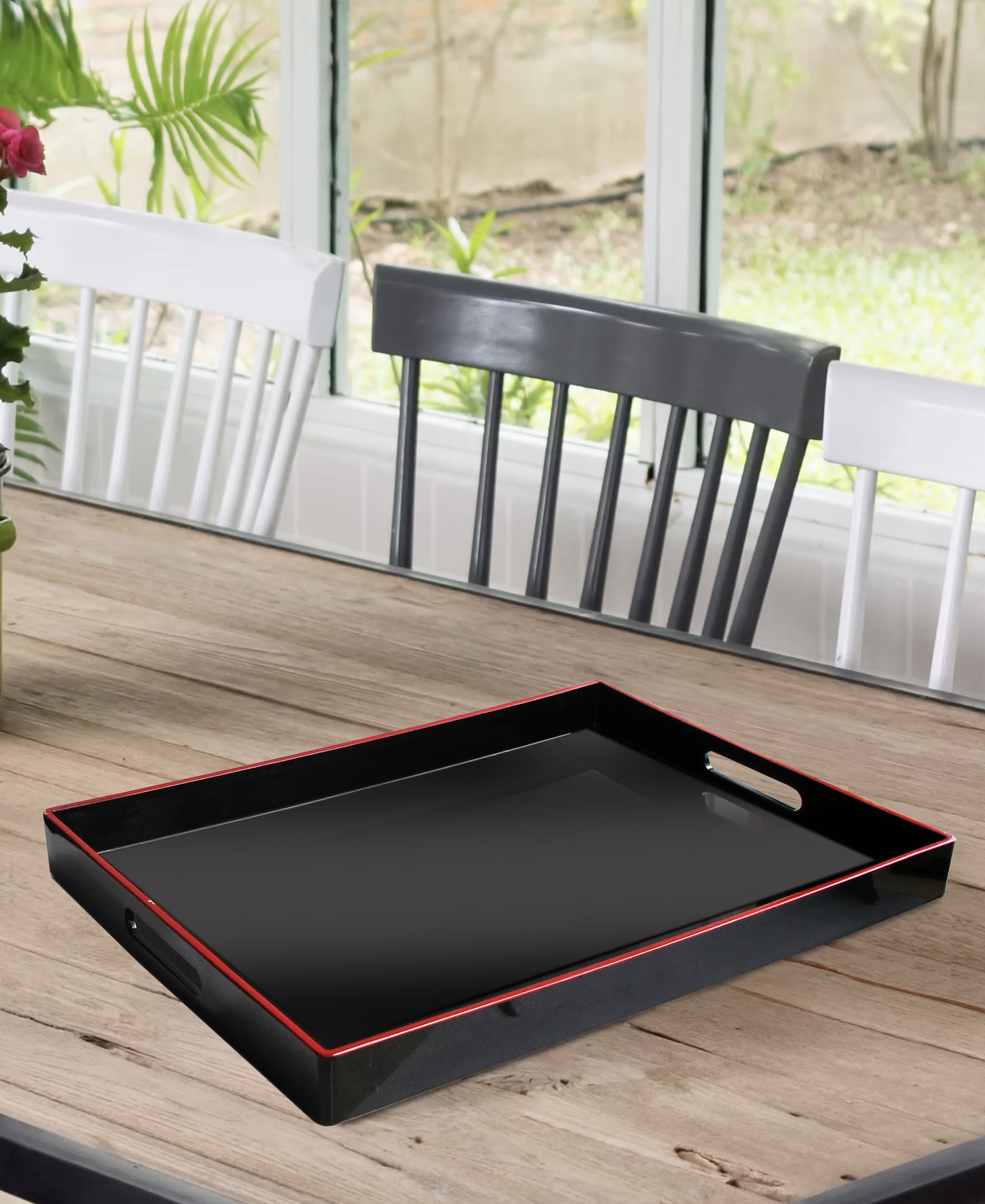 American Atelier Rectangular Serving Tray with Handles, 14x19", Black ...