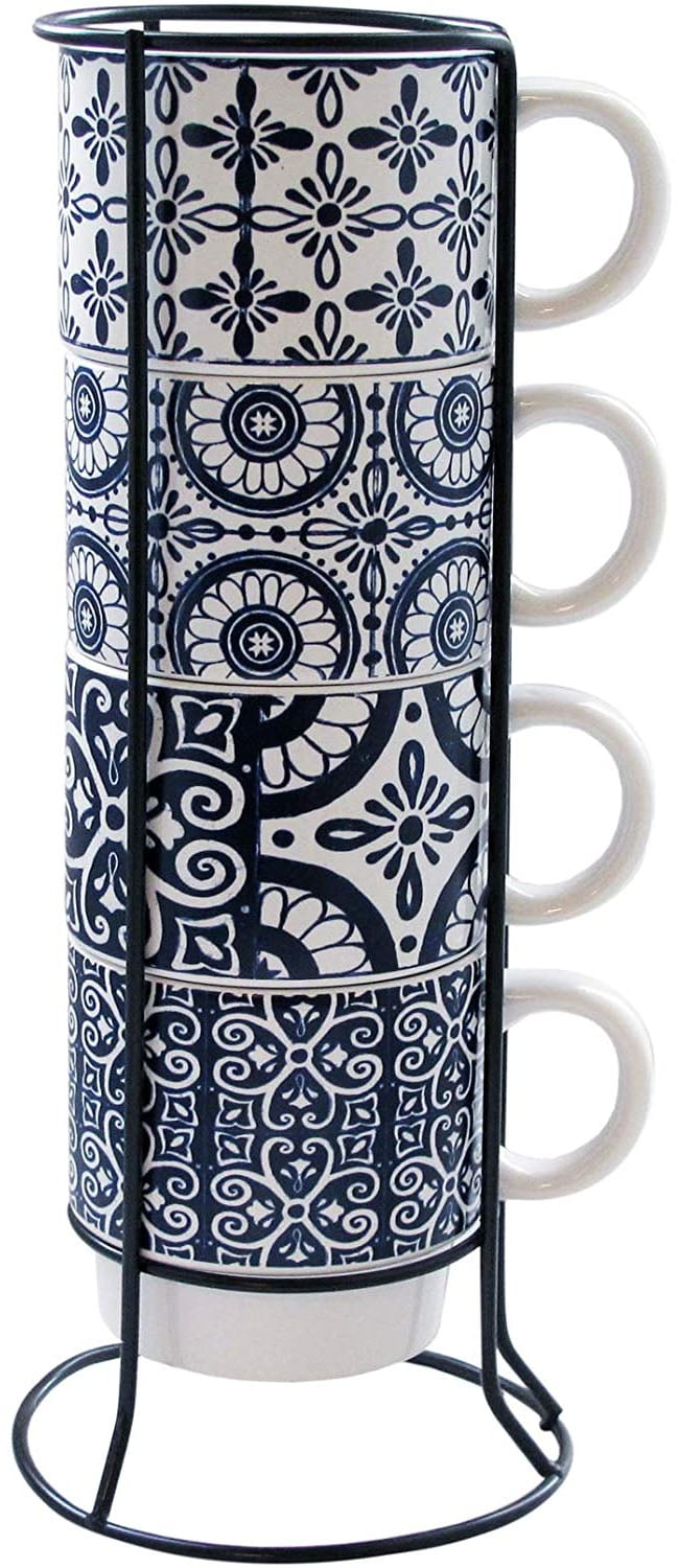 American Atelier Large Stackable Coffee Ceramic 4 Mugs with Standing ...
