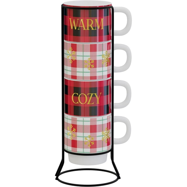 American Atelier Coffee Mug Set with Coffee Mug Rack, Set of 4 ...