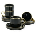 American Atelier Gold Rimmed Teacup and Saucer Set of 4 Black - 8 Piece ...