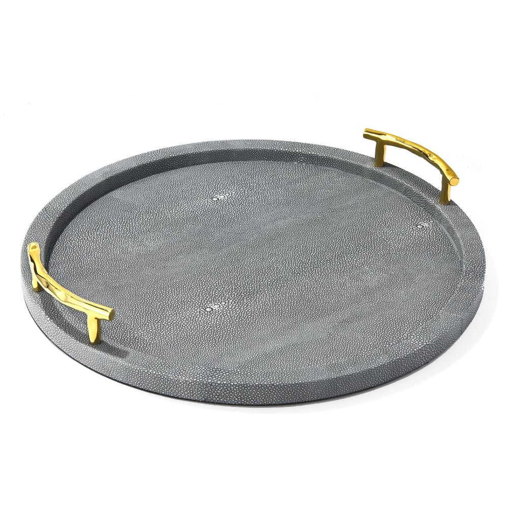 American Atelier Decorative Circle PU Leather Tray, Gray Dots with Gold ...
