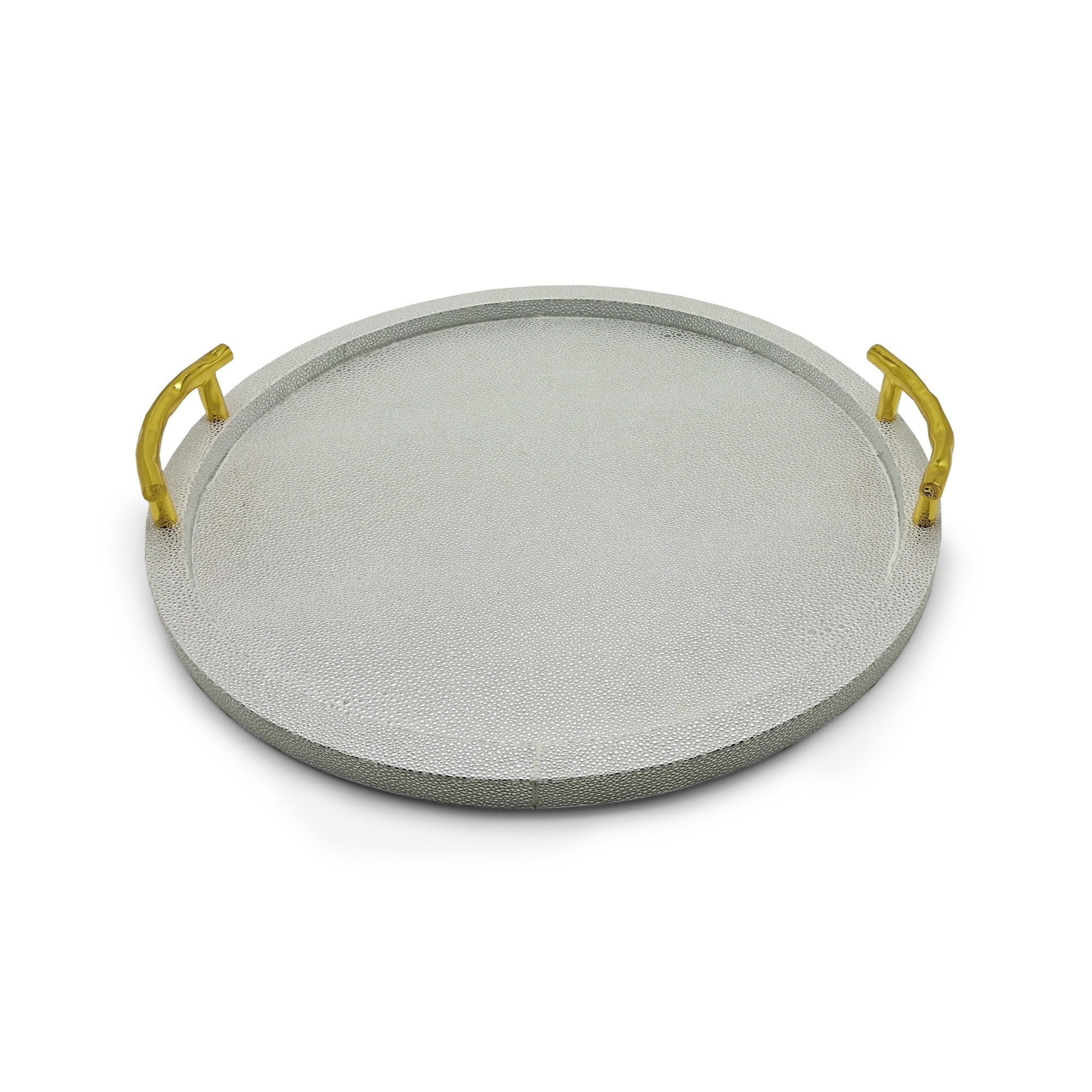American Atelier, Gray PU Leatherette Finish, Round Serving Tray with ...