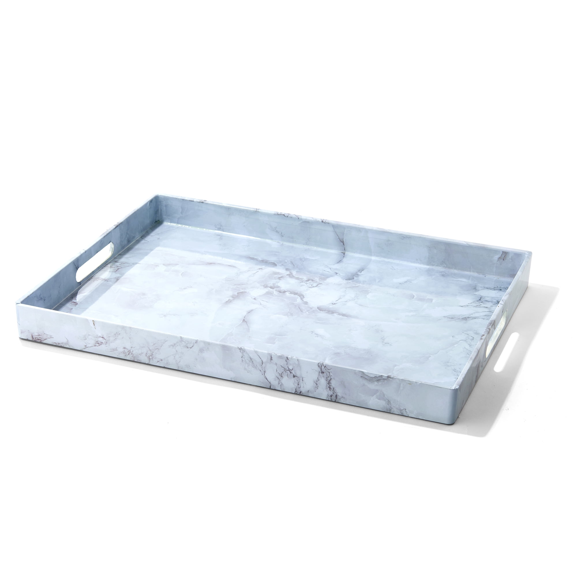 American Atelier Marble Blue Gray Rectangular Serving Tray with Rustic ...