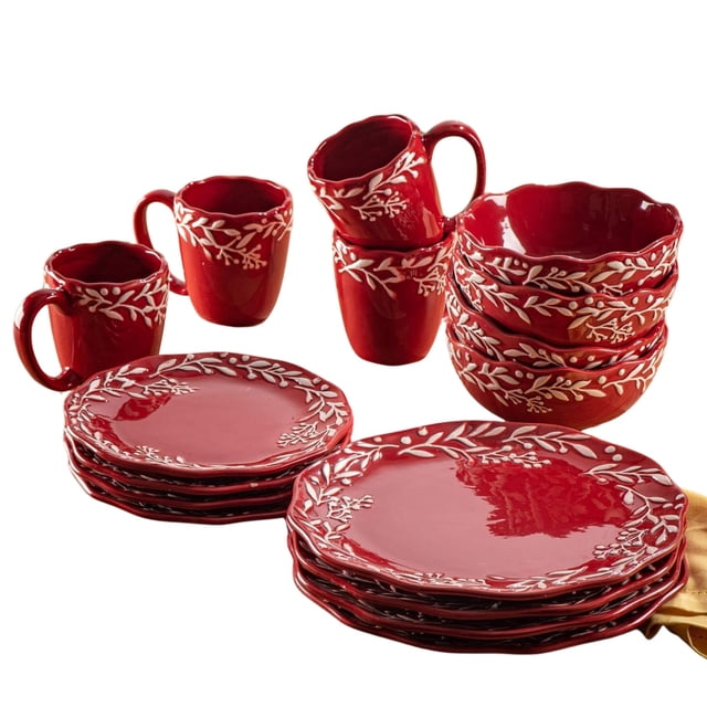 American Atelier, Round Bianca Mistletoe Red and White Holiday Ceramic ...