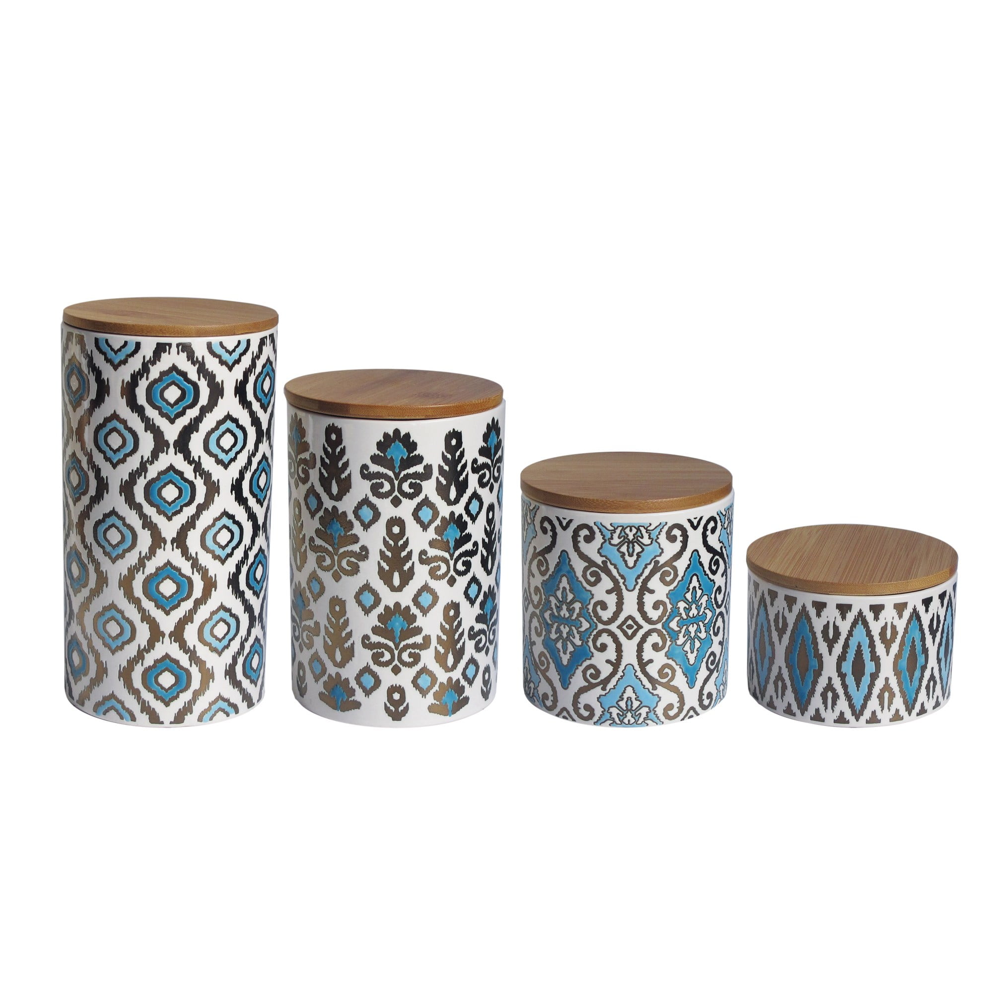 American Atelier, Round, Blue and Gold Kitchen Ceramic Canisters Set ...