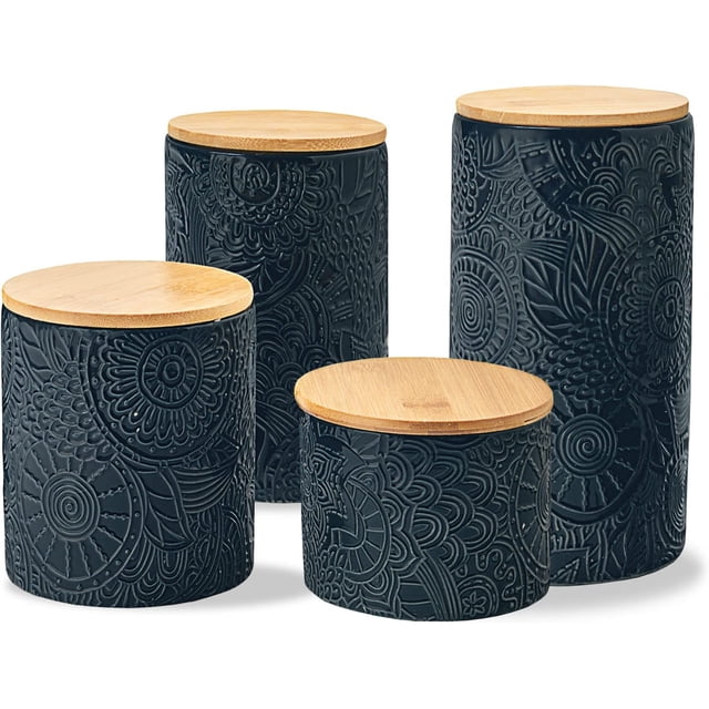 American Atelier Ceramic Canisters Set, 4 Piece, Round, Dark Blue ...