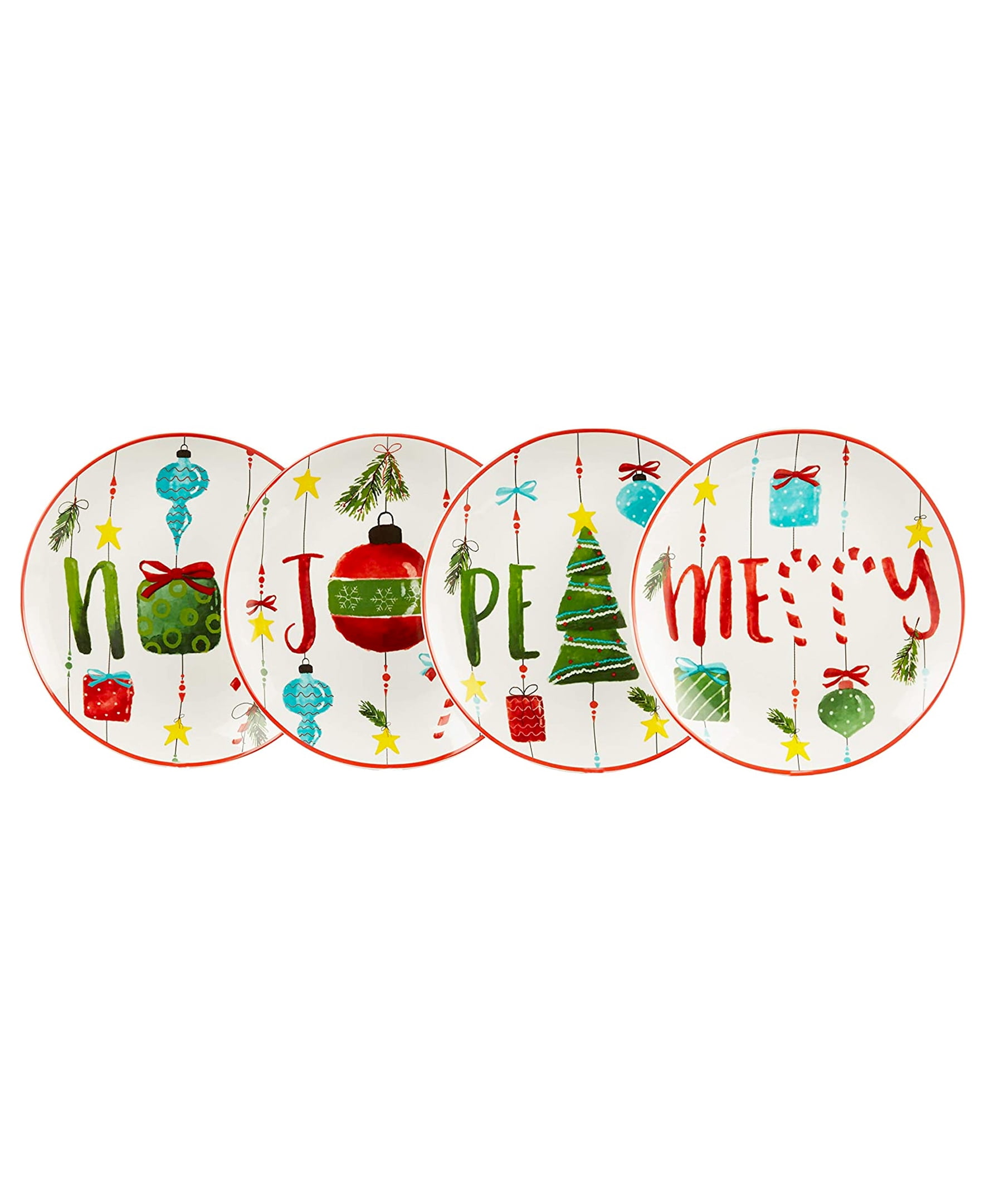 PEPPERMINT ORNAMENTS 16PC DINNERWARE SET DINNER 10.5",SALAD 8", BOWL 6 ...