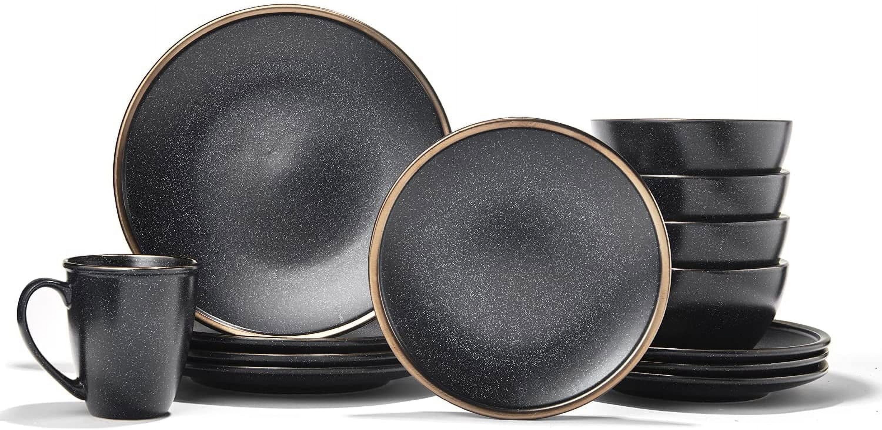 American Atelier Modern Stoneware Dinner Dishes, Varda Speckled Black ...