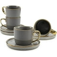 American Atelier Set of 4 Gold Rimmed Teacup and Saucer, 7.6 Oz Ceramic ...