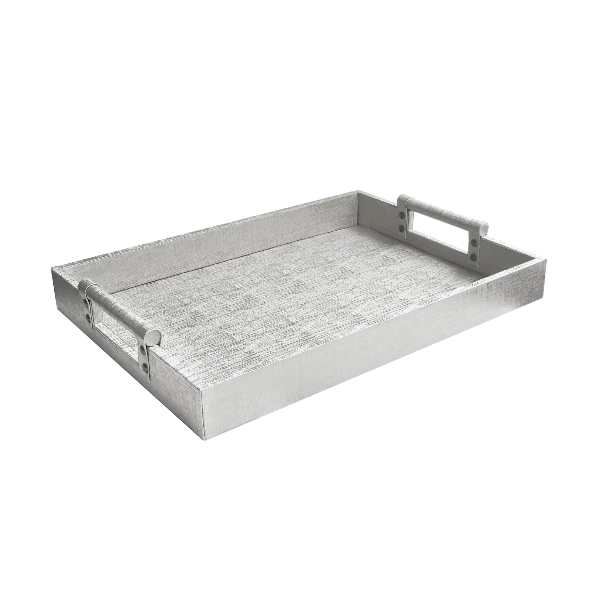 American Atelier, Silver Faux Leather Rectangular Serving Tray with ...