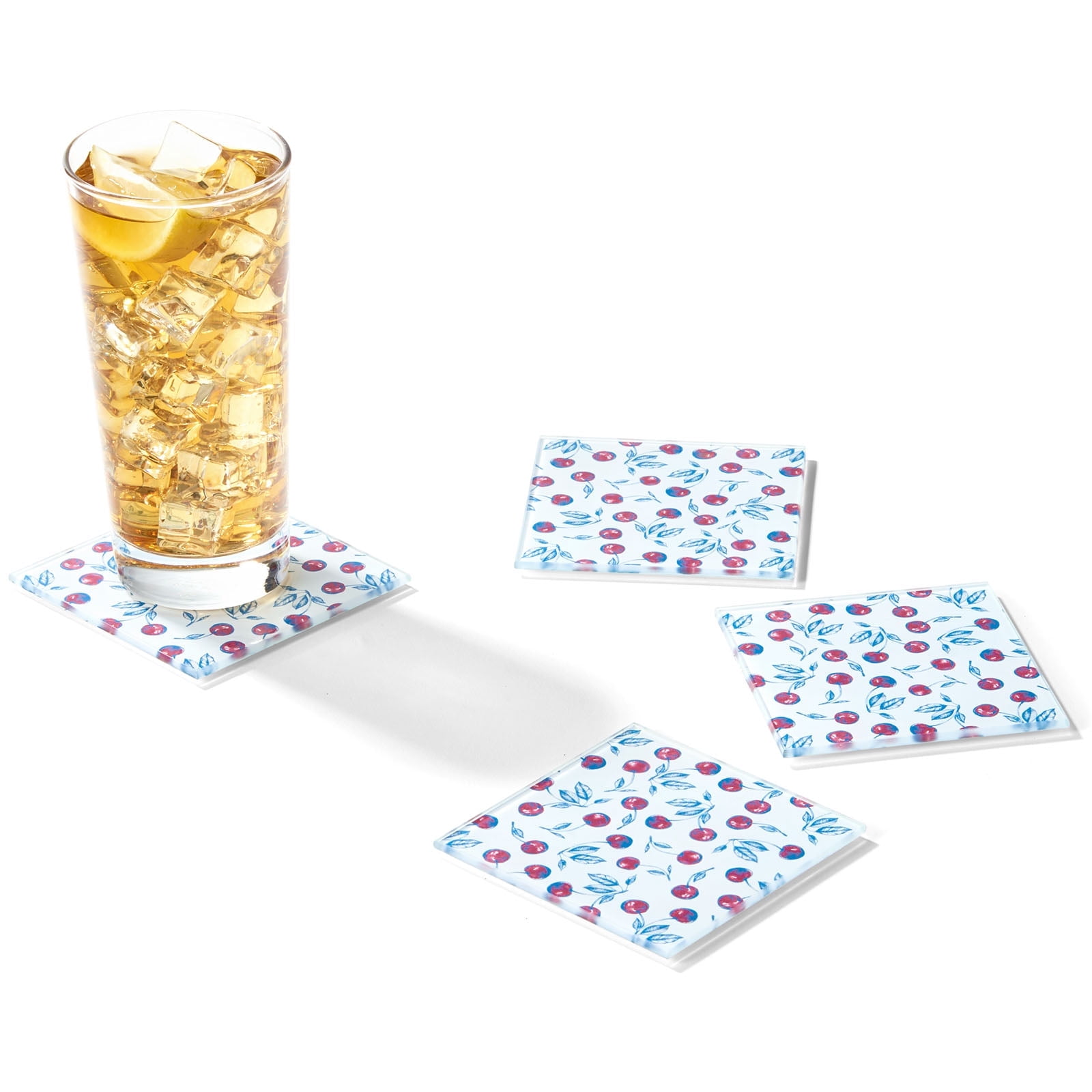 American Atelier, Square, Blue with Red Glass Drink Coasters (Bing ...