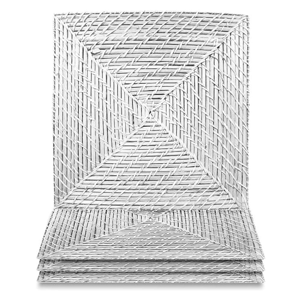 American Atelier, Square, Decorative White Rattan Charger Plates Set of ...