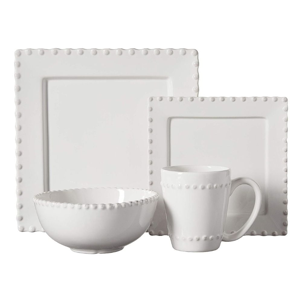 American Atelier, Square Plates, White Bianca Beaded Dolomite ...