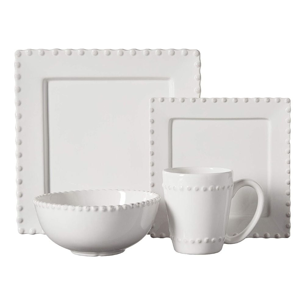 American Atelier Dinner Ceramic Home, White Bianca Beaded Dolomite 16 ...