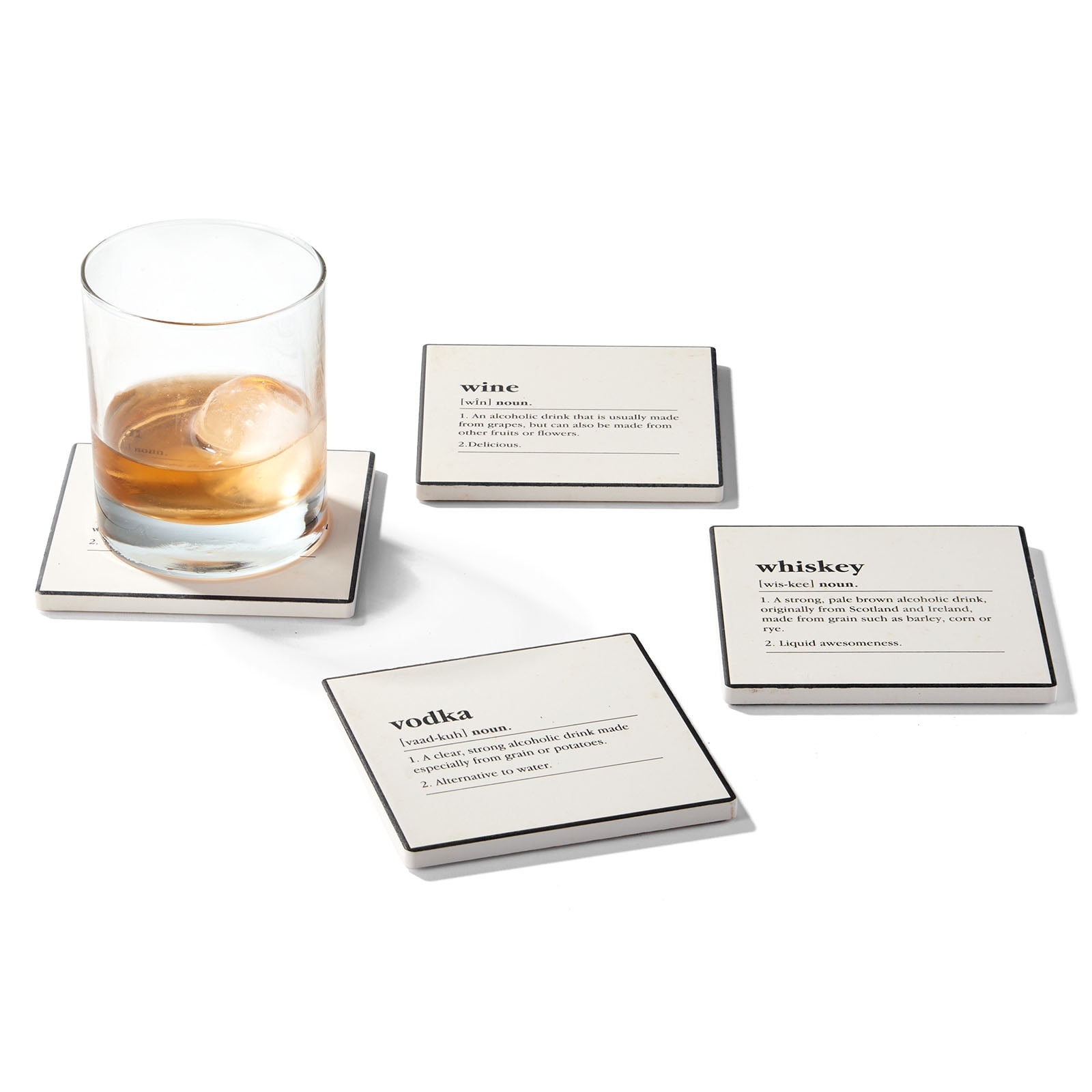 American Atelier, Square, off-White, Ceramic Absorbent Word Coasters ...