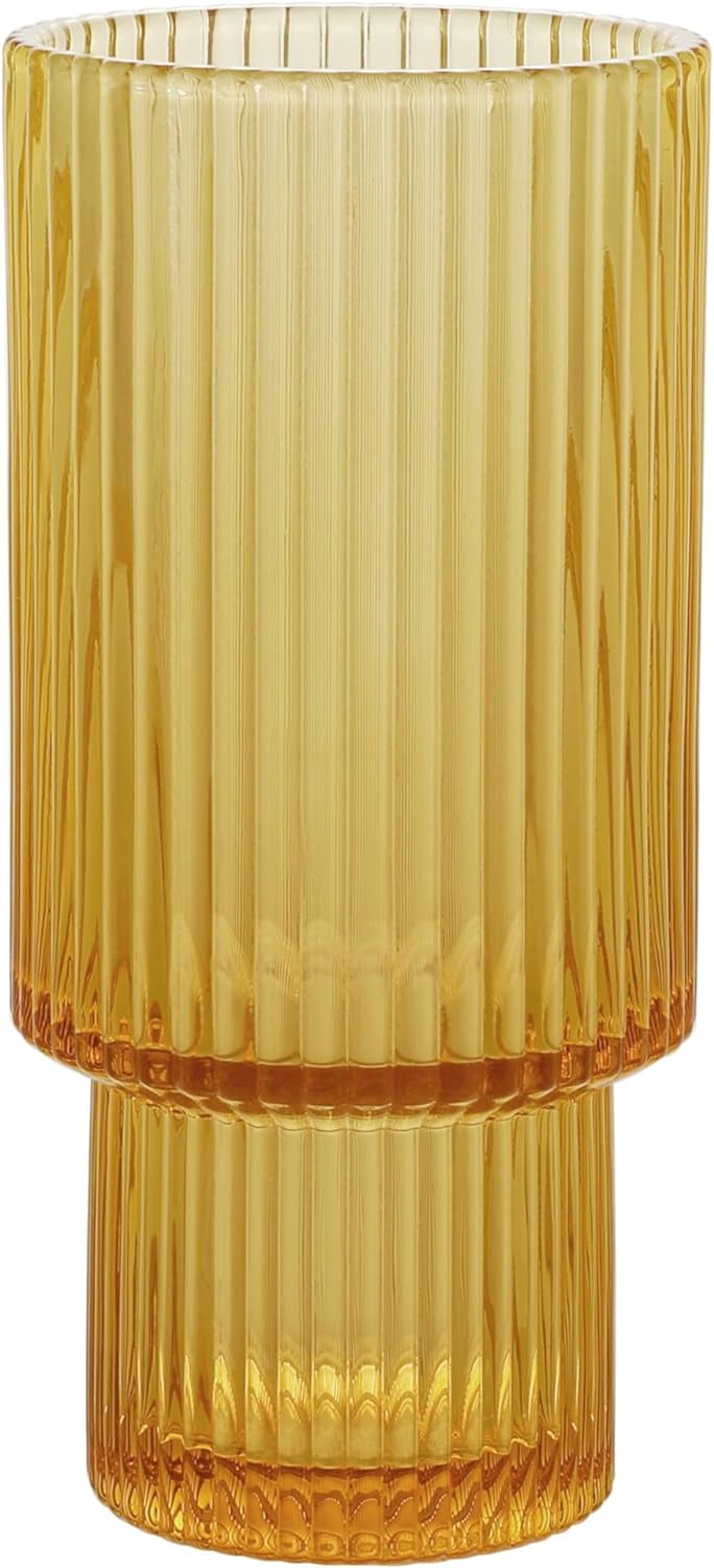 American Atelier Vintage Art Deco Fluted Set Of 4 Drinking Glasses Ribbed Glassware For