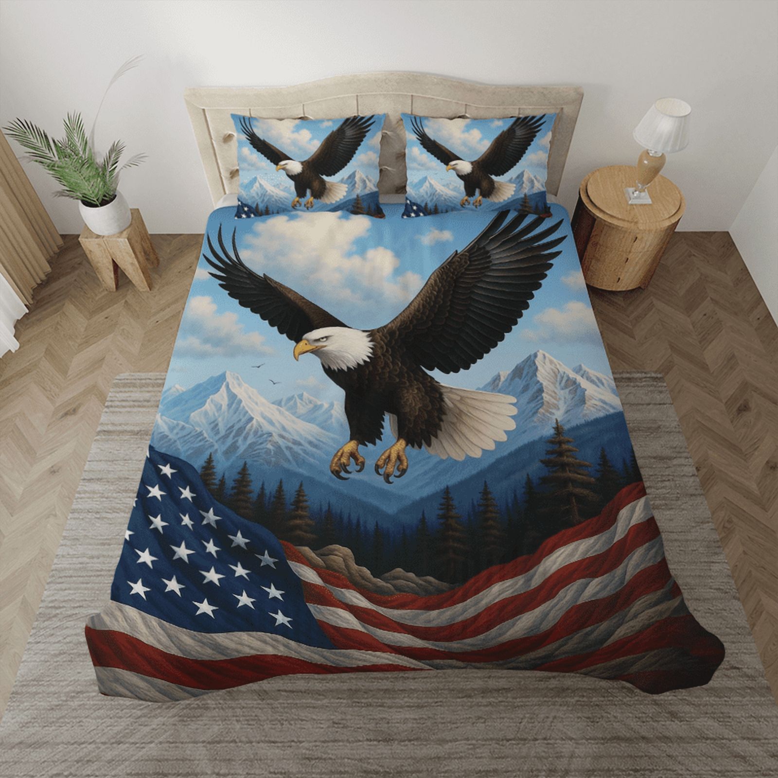 American Bald Eagle Bedding Set – Patriotic Mountain Forest Duvet Cover ...