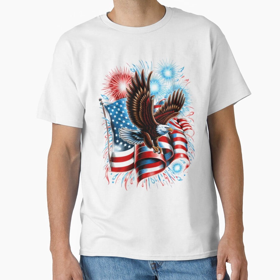 American Bald Eagle Fireworks And Flag Classic T-Shirt, Gift For ...