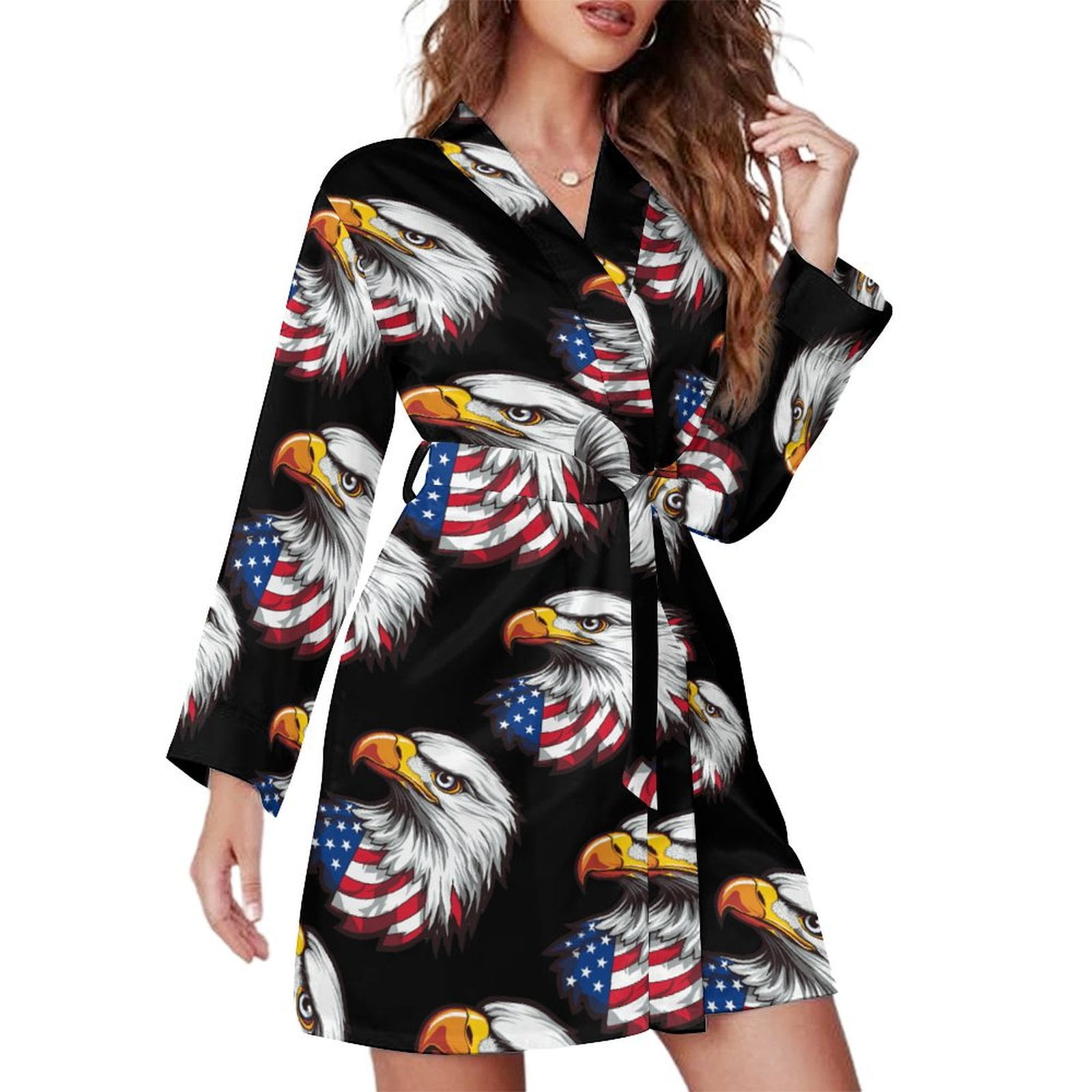 American Bald Eagle USA Flag Lightweight Kimono Robe Midi Soft Women ...