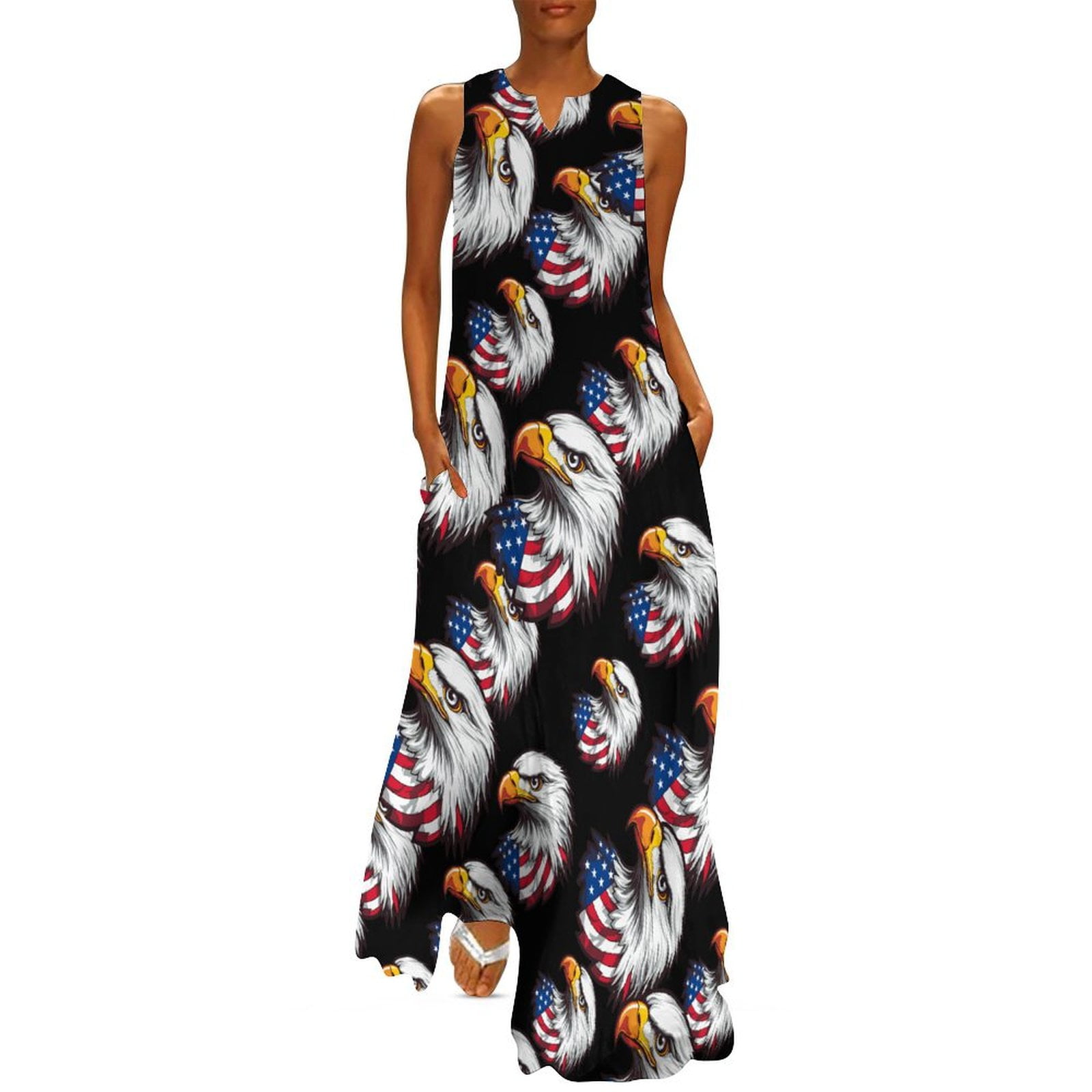 American Bald Eagle USA Flag Women Sleeveless Summer Dresses Wedding ...
