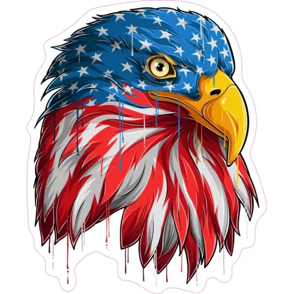 American Bald Eagle W/American Flag Side View Sticker Window Decal ...