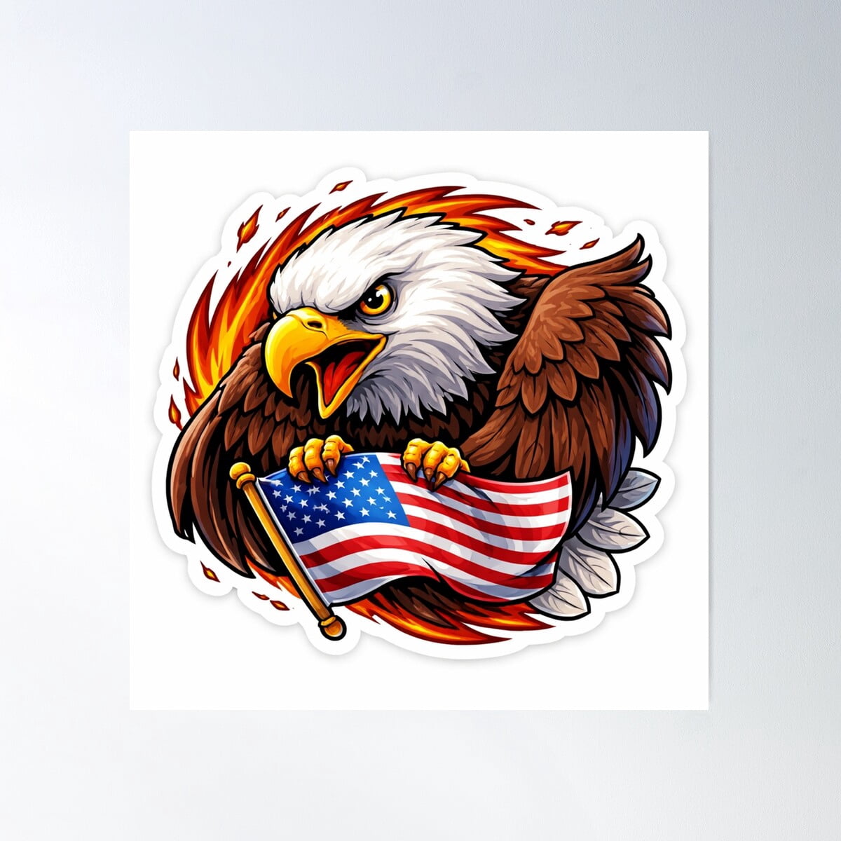 American Bald Eagle With US Flag Graphic Art Unframed Paper Print ...