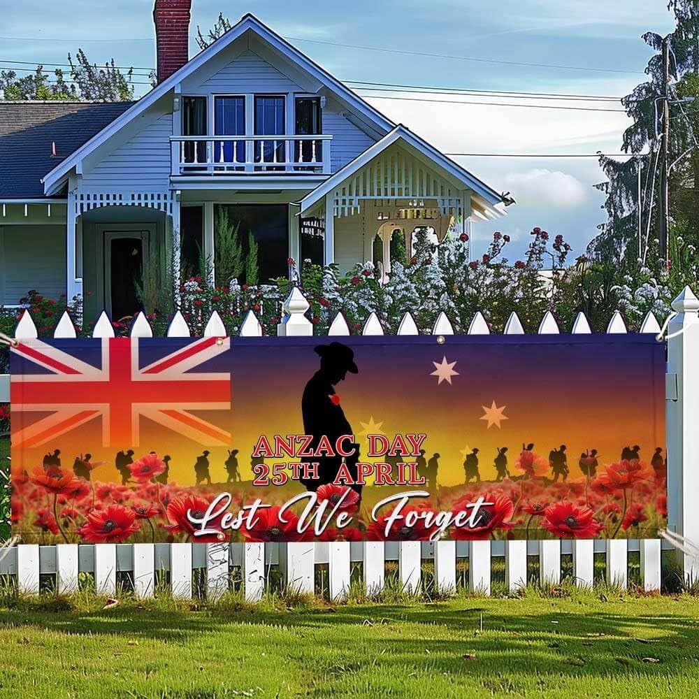 American Banner Flag-Anzac Day LeWe Forget Red Poppy Soldiers Veteran ...