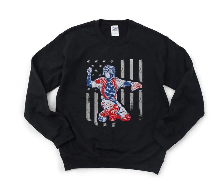 American Baseball Catcher USA Vintage Flag 4th July Sports Fan Game Art ...
