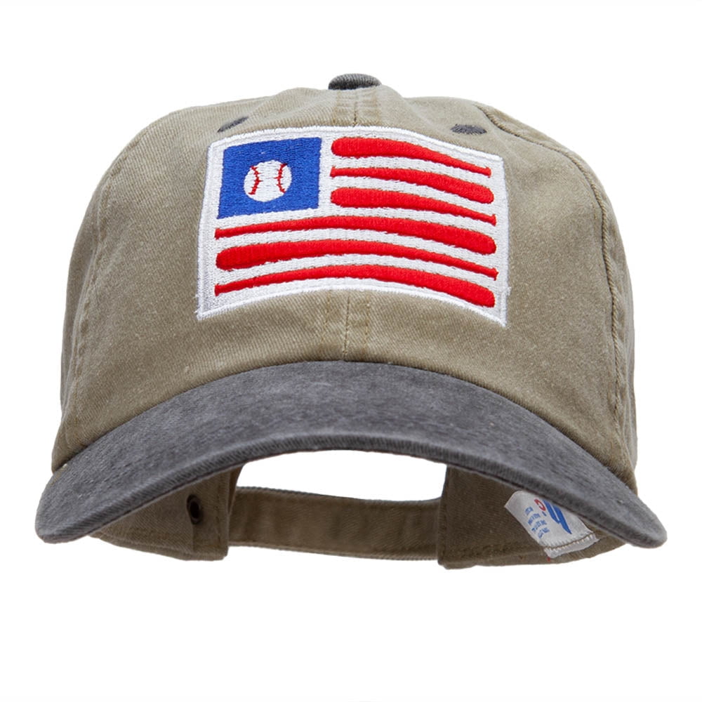 American Baseball Flag Embroidered Cotton Wash Cap - Khaki Black OSFM ...