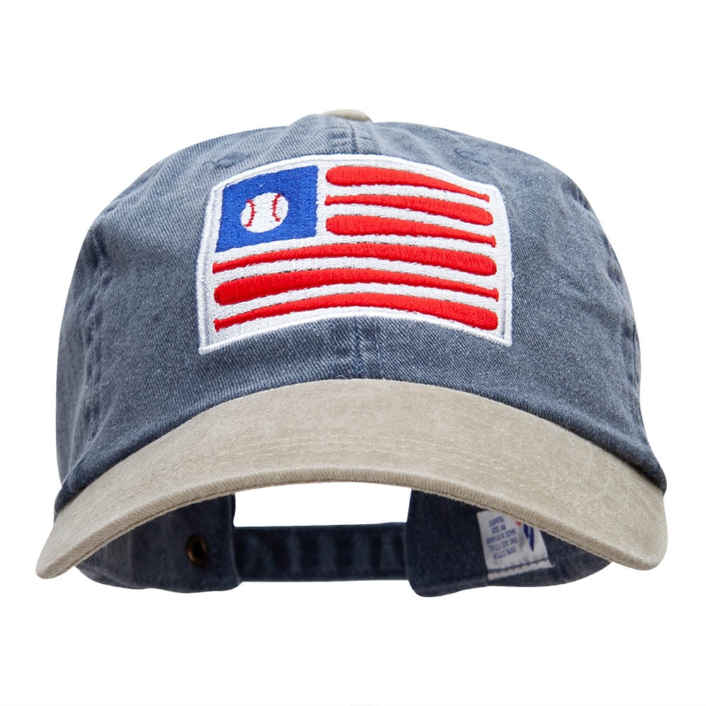 American Baseball Flag Embroidered Cotton Wash Cap - Navy Khaki OSFM ...