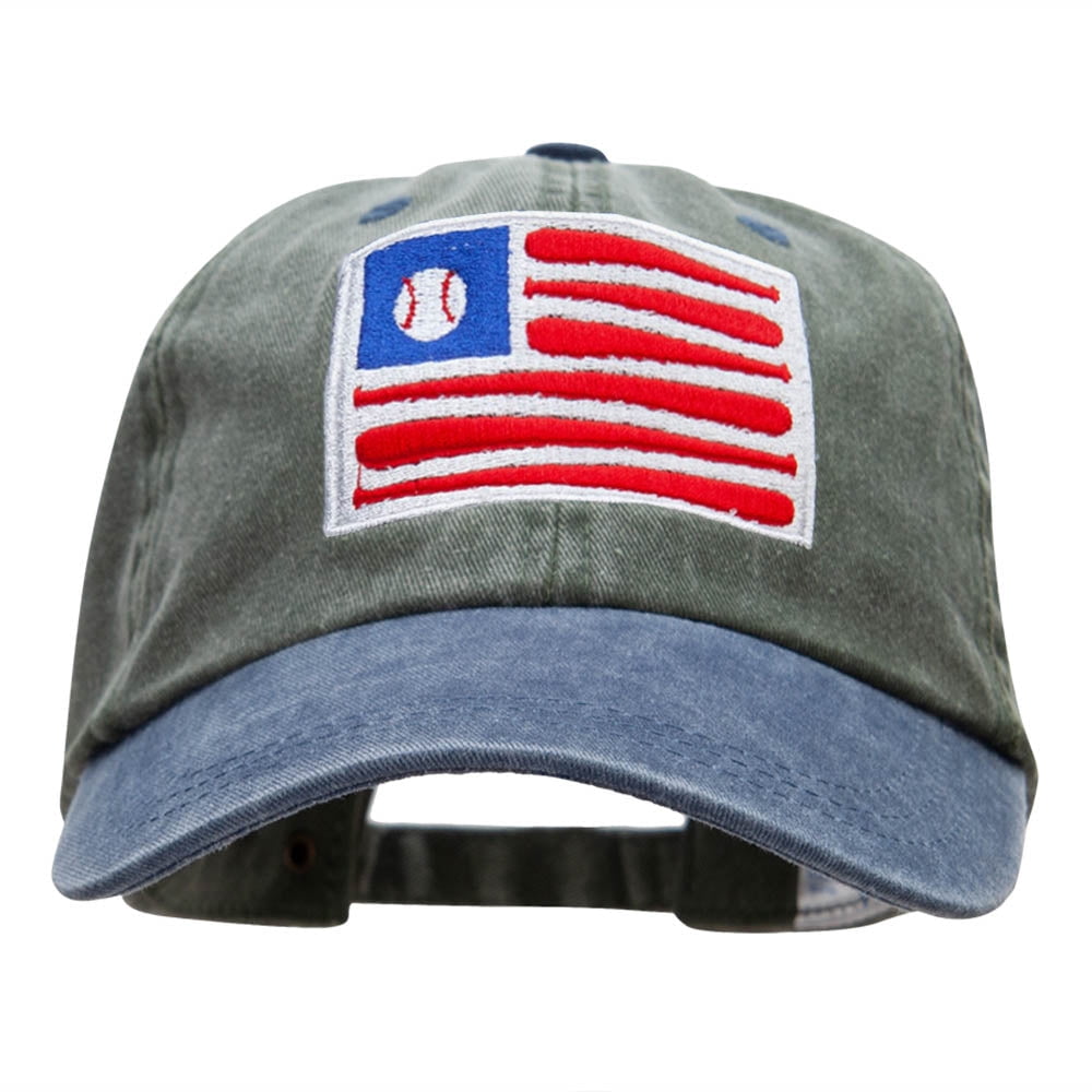 American Baseball Flag Embroidered Cotton Wash Cap - Olive Navy OSFM ...