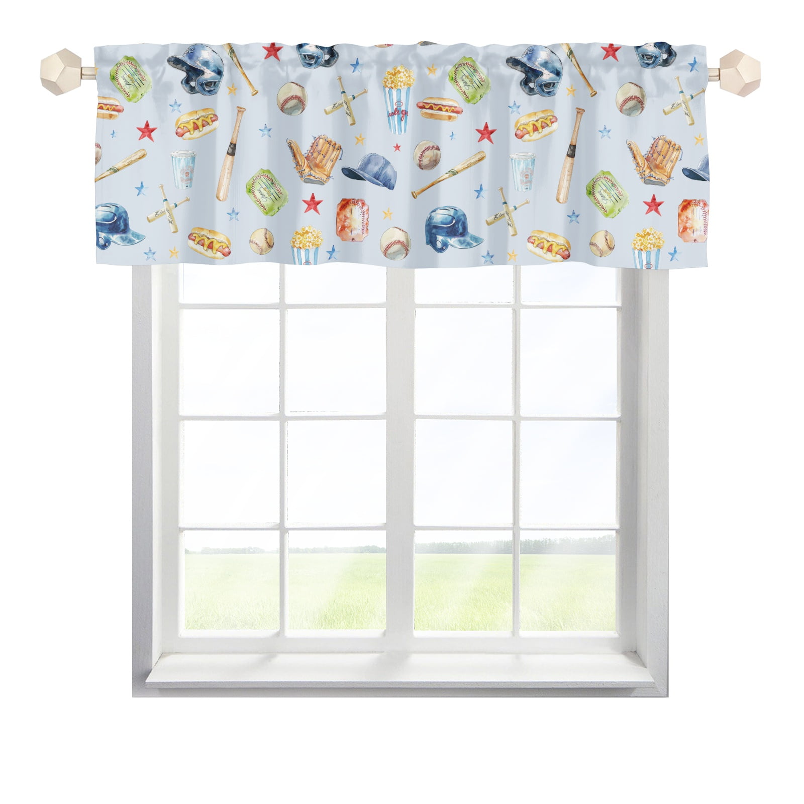 American Baseball Kitchen Curtain Valance 54''x18'' Patriotic Baseball ...