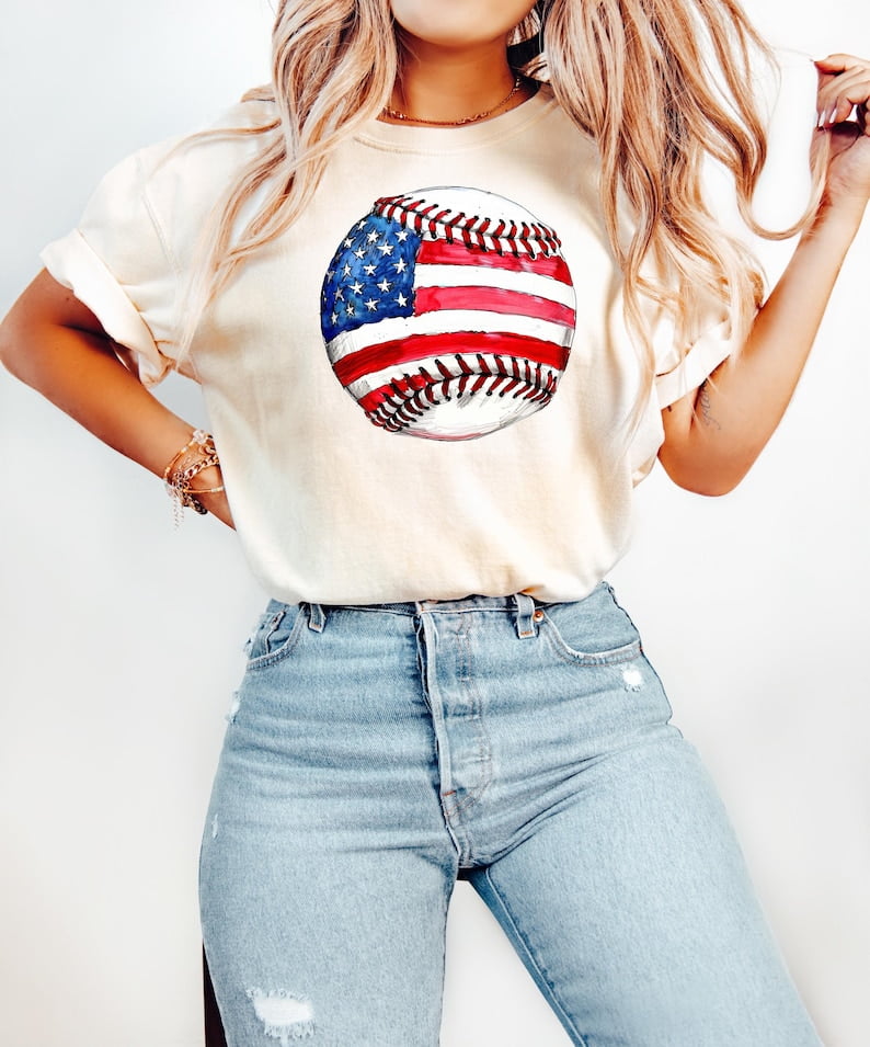 American Baseball Lover Shirt, Red White and Blue Baseball Tee, 4th of July Patriotic T-Shirt ...