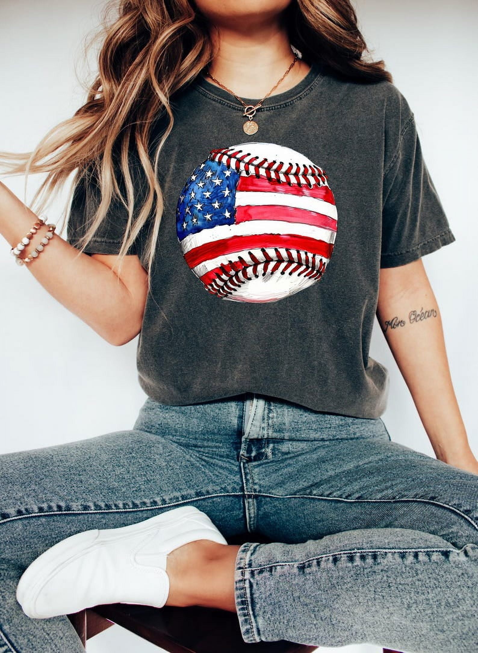 American Baseball Lover T-Shirt, Red White Blue Baseball Tee, 4th of ...